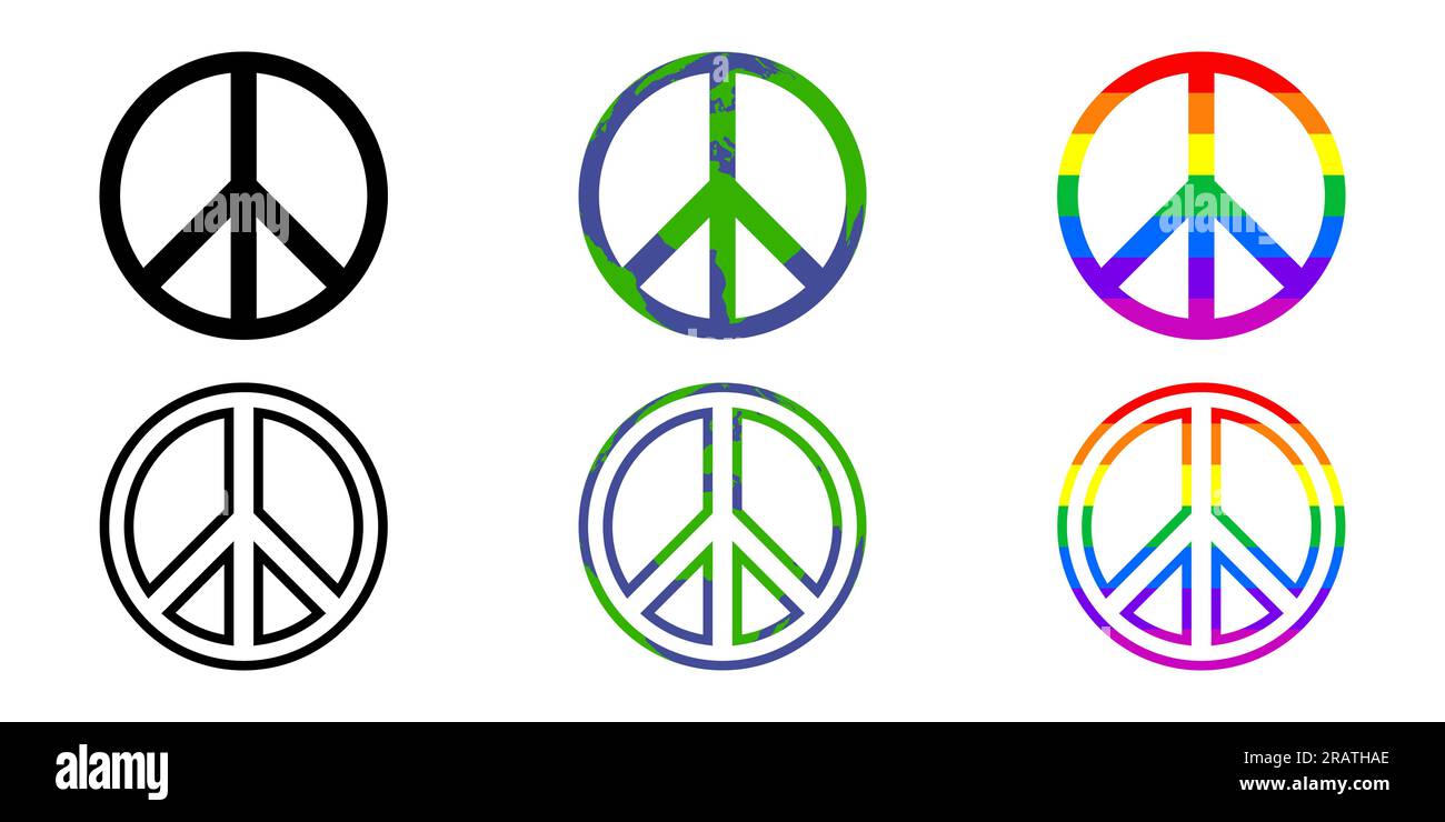 Peace symbol black, earth and rainbow textured on white background ...