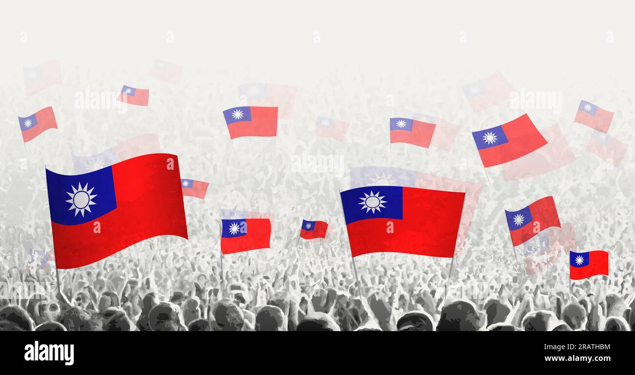 Abstract crowd with flag of Taiwan. Peoples protest, revolution, strike ...