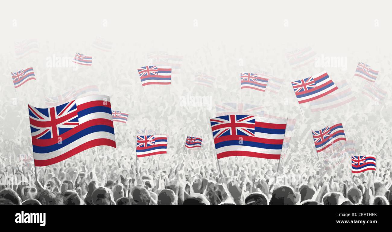 Abstract crowd with flag of Hawaii. Peoples protest, revolution, strike ...