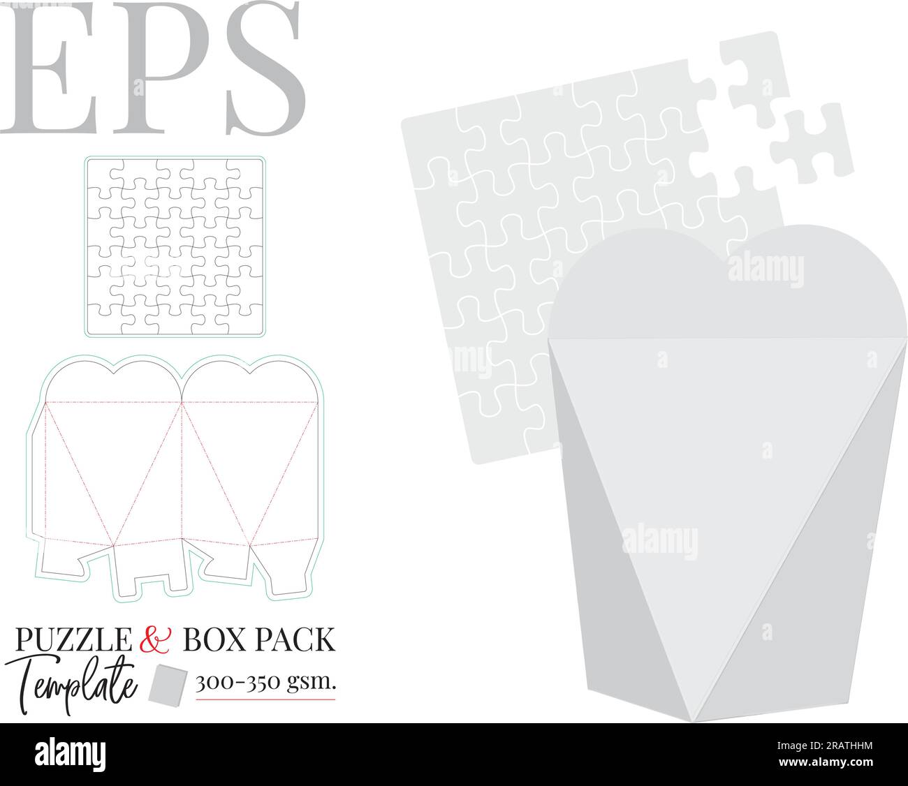 Heart shape box and puzzle die cut template, vector. Decorative gift ...