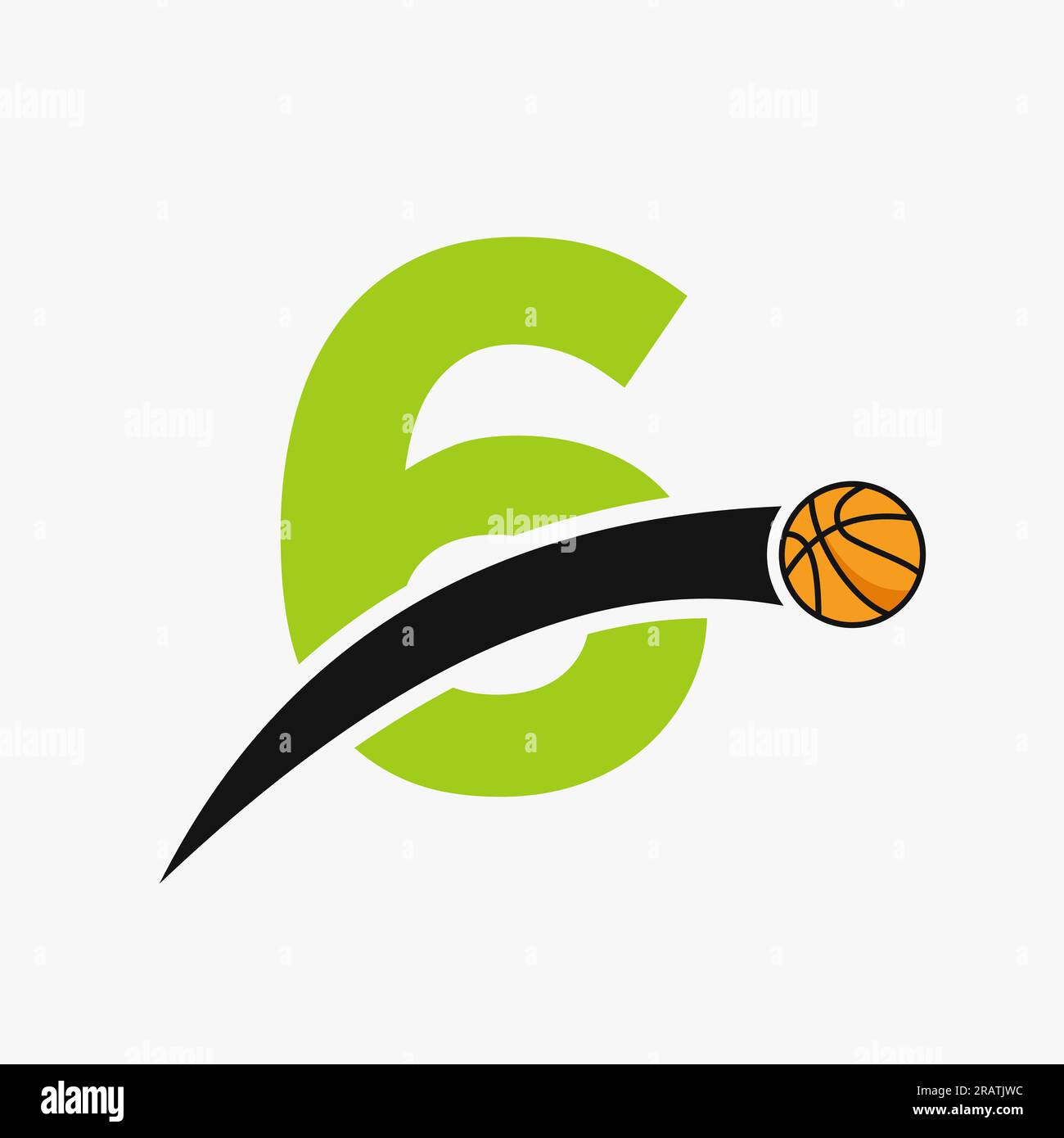 Basketball Logo On Letter 6 With Moving Basketball Icon. Basket Ball ...