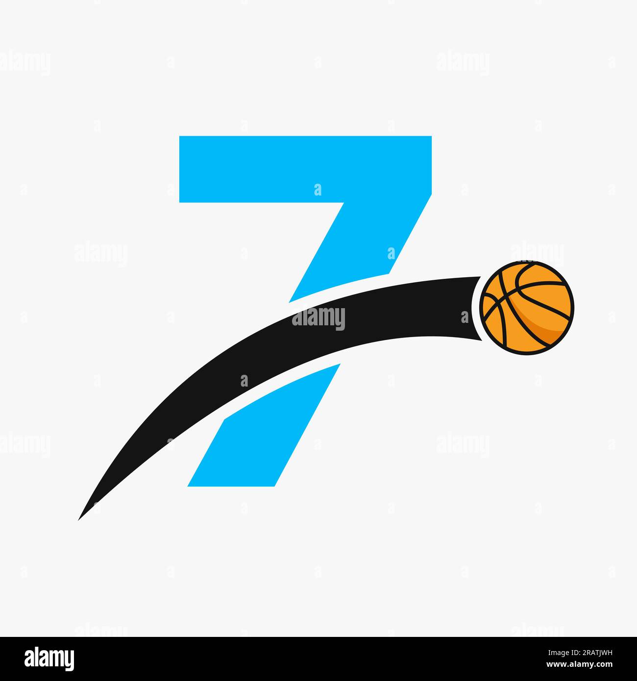 Basketball Logo On Letter 7 With Moving Basketball Icon. Basket Ball ...