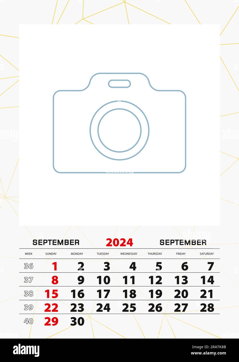 Wall calendar planner template for September 2024, week starts on ...