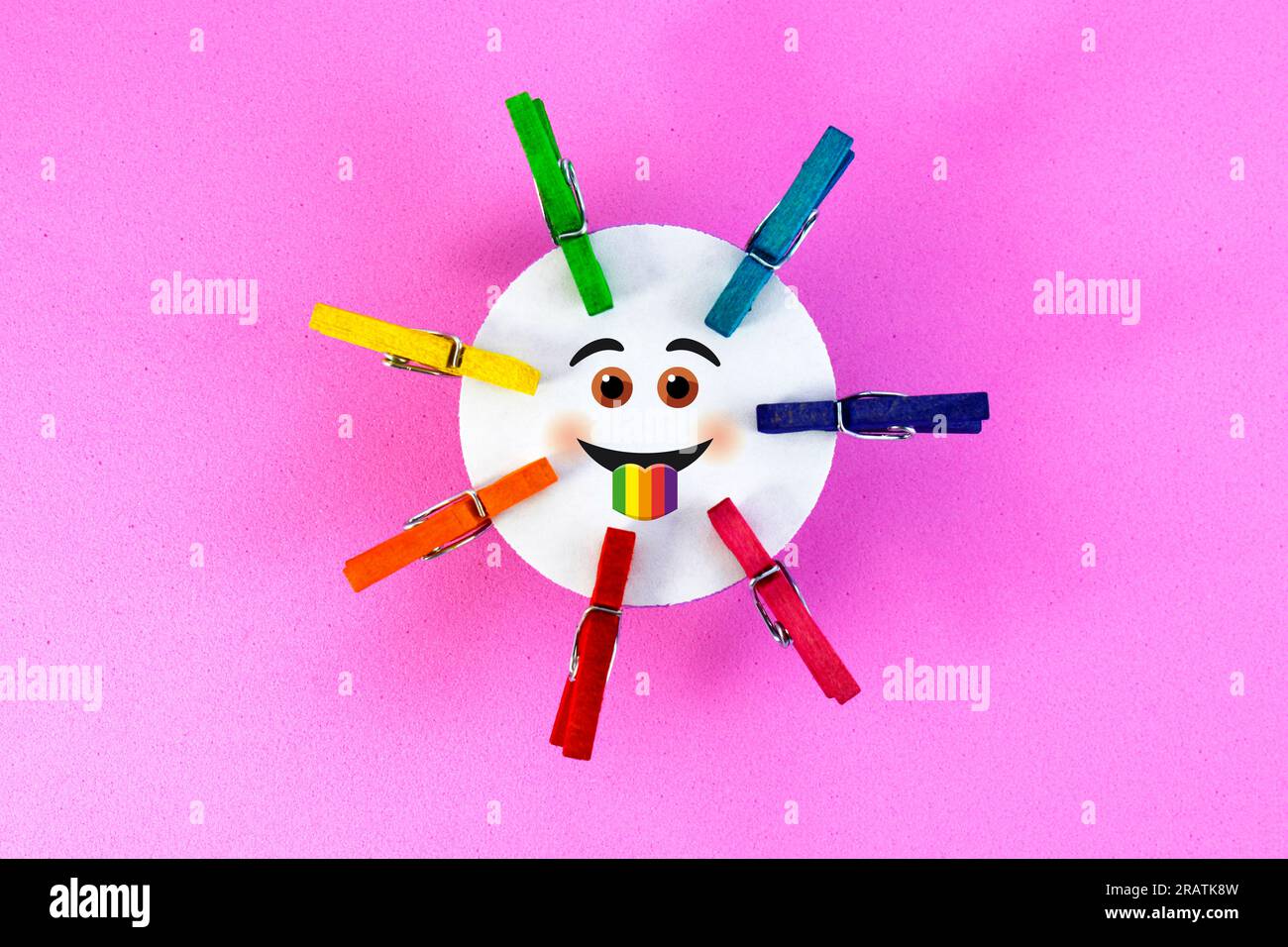 Facial expression on card attached with colorful clothespins Stock ...