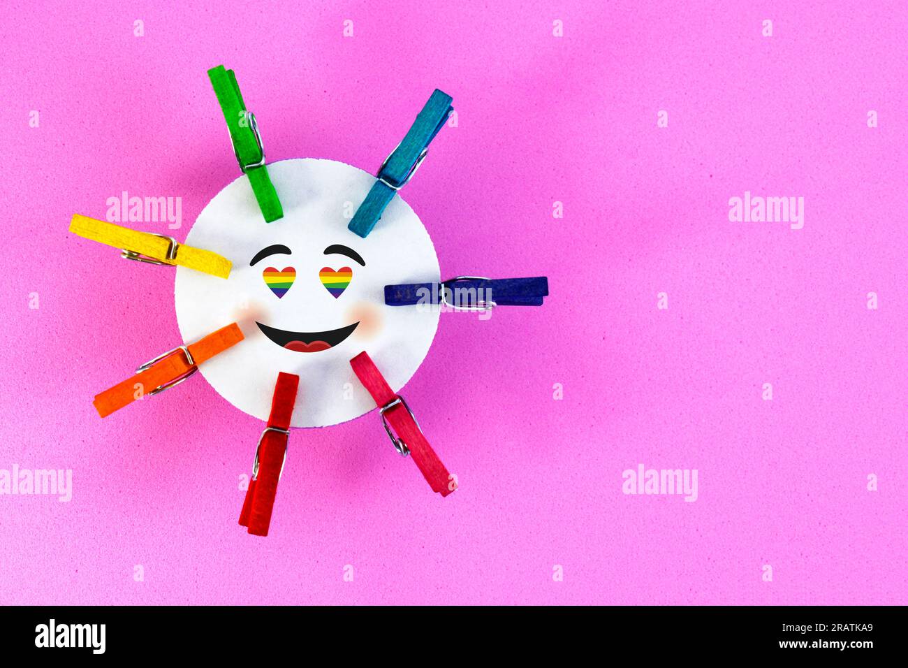 Facial expression on card attached with colorful clothespins Stock ...