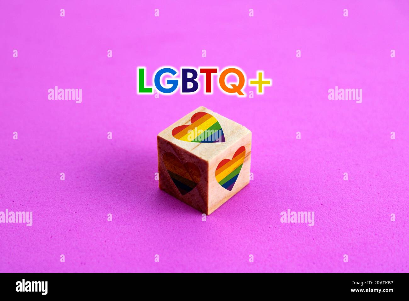 LGBTQ+, wooden cube and hearts with rainbow colors Stock Photo - Alamy