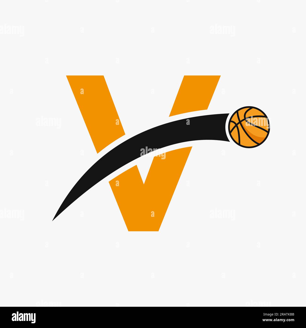 Basketball Logo On Letter V With Moving Basketball Icon. Basket Ball ...