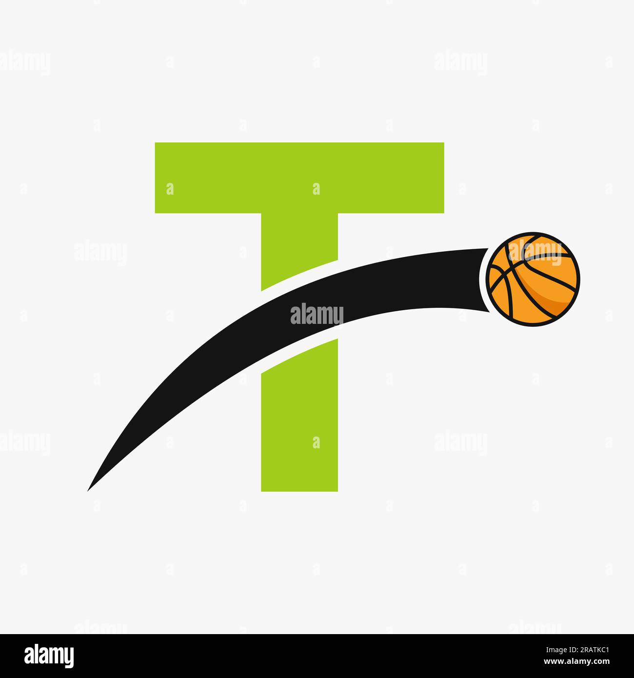 Basketball Logo On Letter T With Moving Basketball Icon. Basket Ball ...