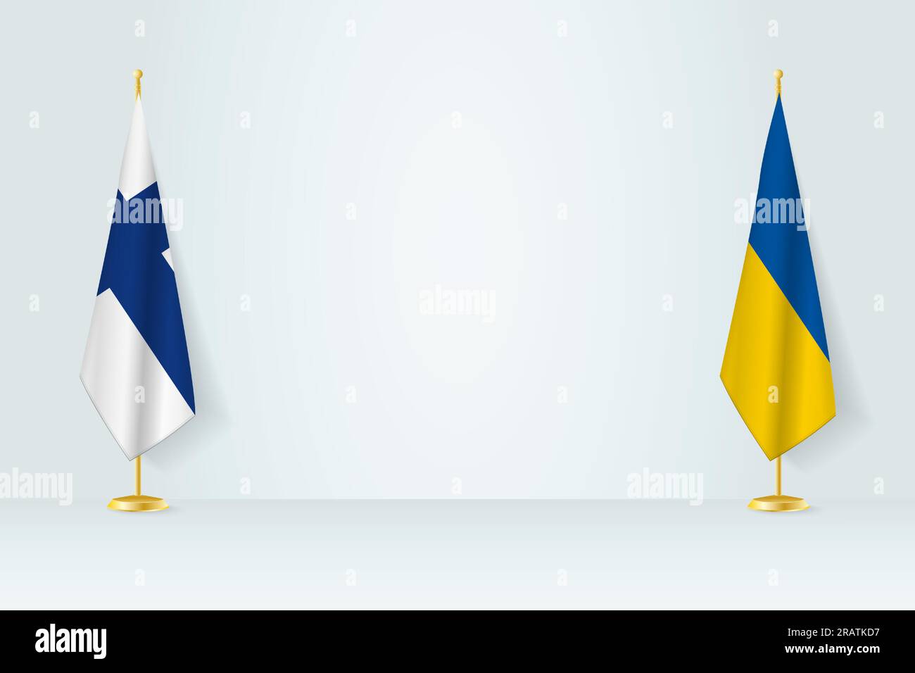 Finland and Ukraine flag on indoor flagpole, meeting concept between ...
