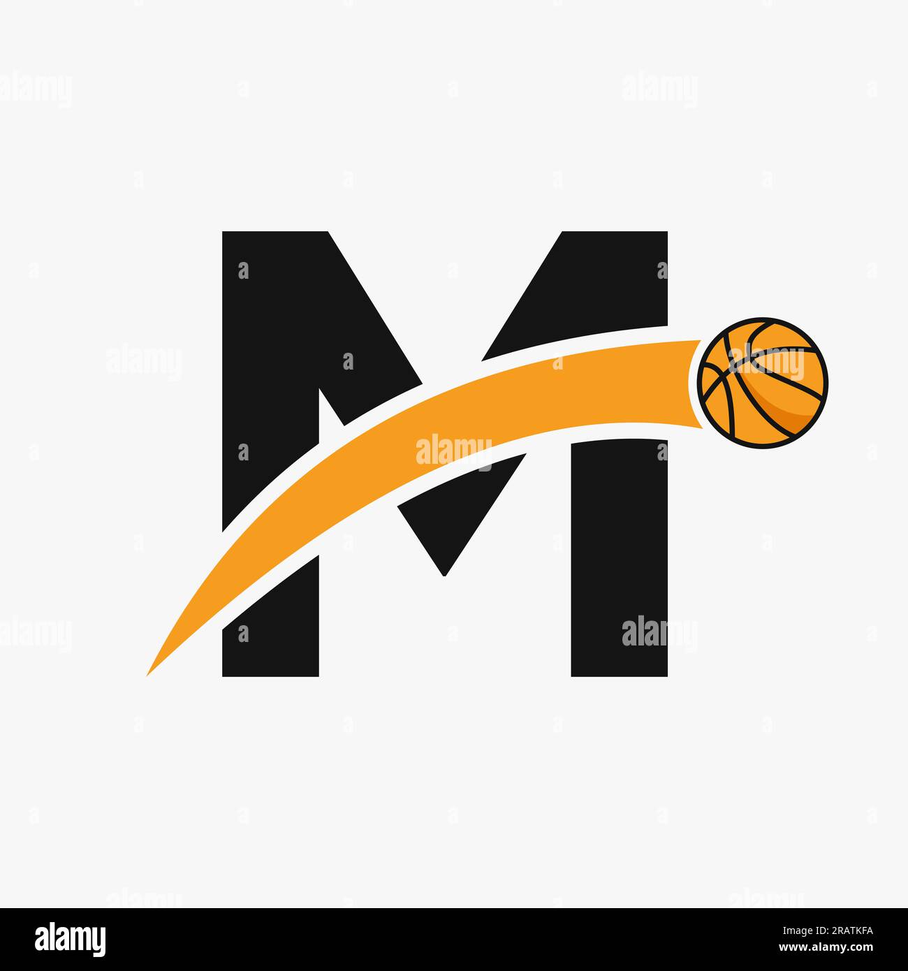 Basketball Logo On Letter M With Moving Basketball Icon. Basket Ball ...