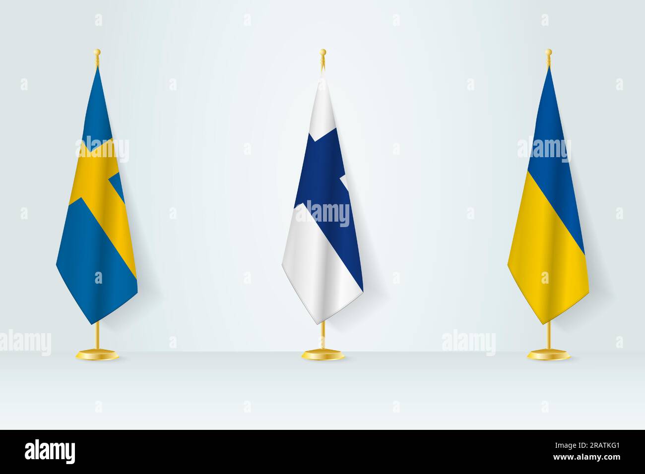 Political gathering of governments. Flags of Sweden, Finland and ...
