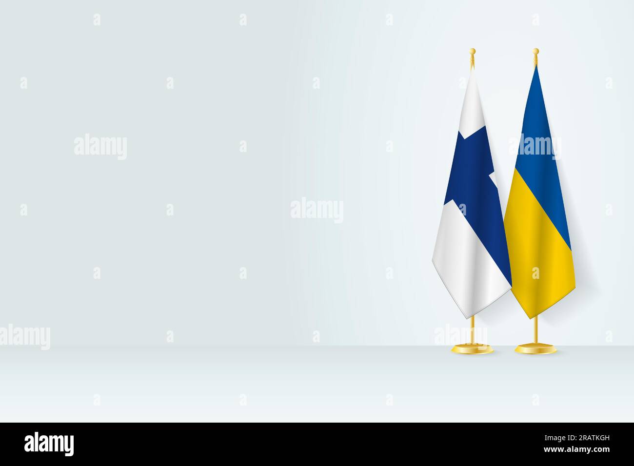 Flags of Finland and Ukraine on flag stand, meeting between two ...