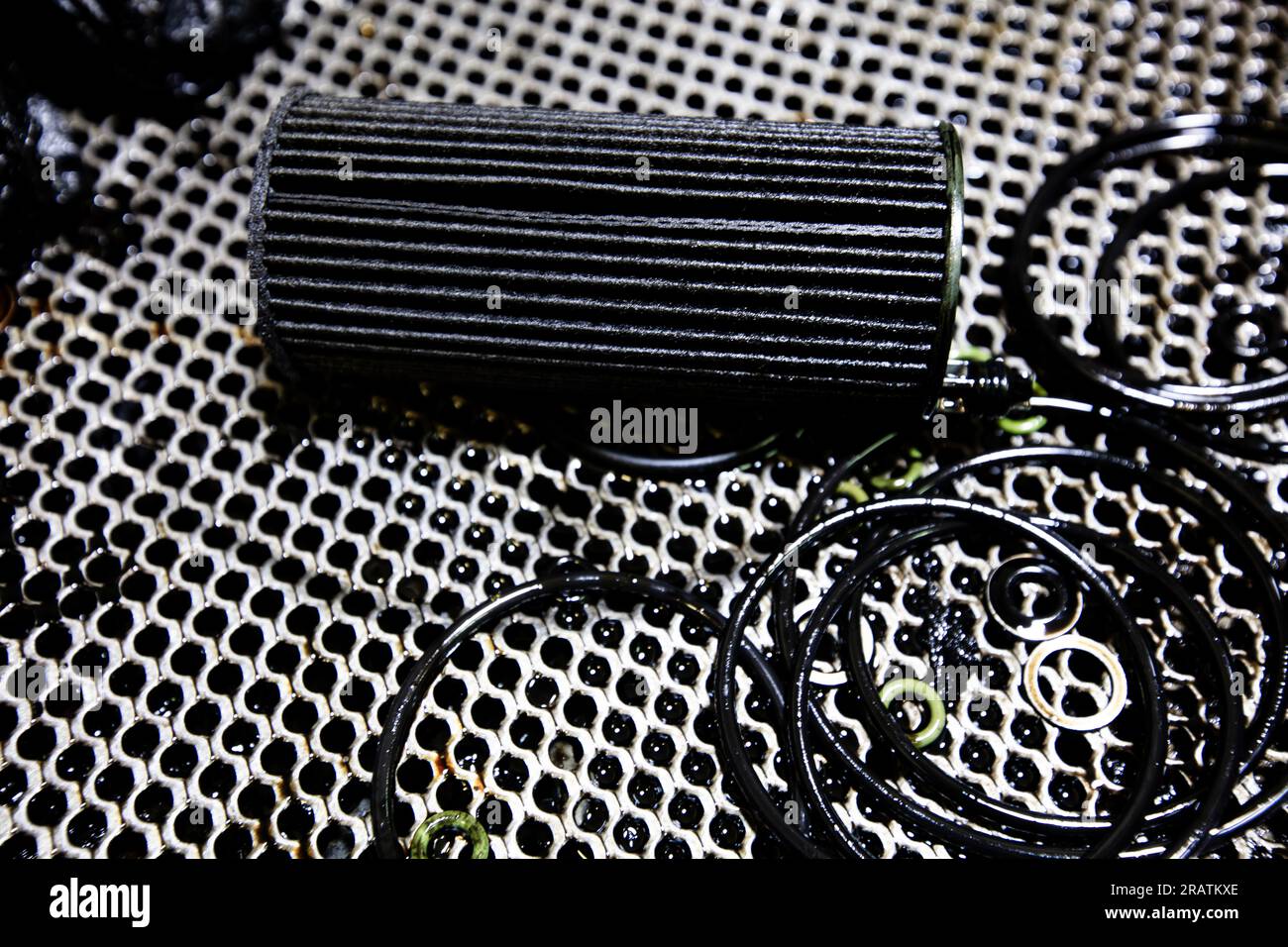 Closeup of used dirty car engine oil filter for design purpose Stock ...