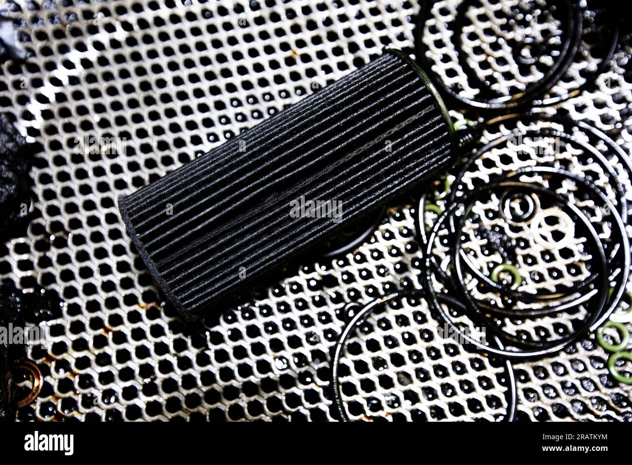 Closeup of used dirty car engine oil filter for design purpose Stock ...