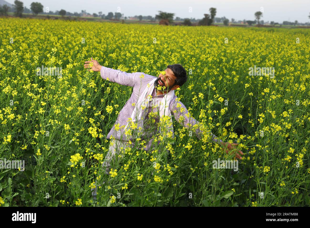 Portrait of Happy Indian farmer feeling the wind while standing in ...