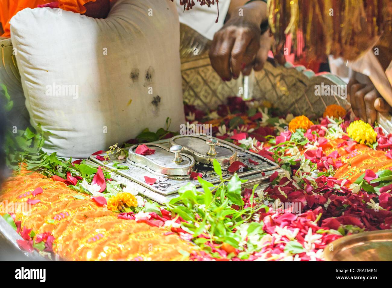 Closeup shot of paduka also known as footware of saint dnyaneshwar ...