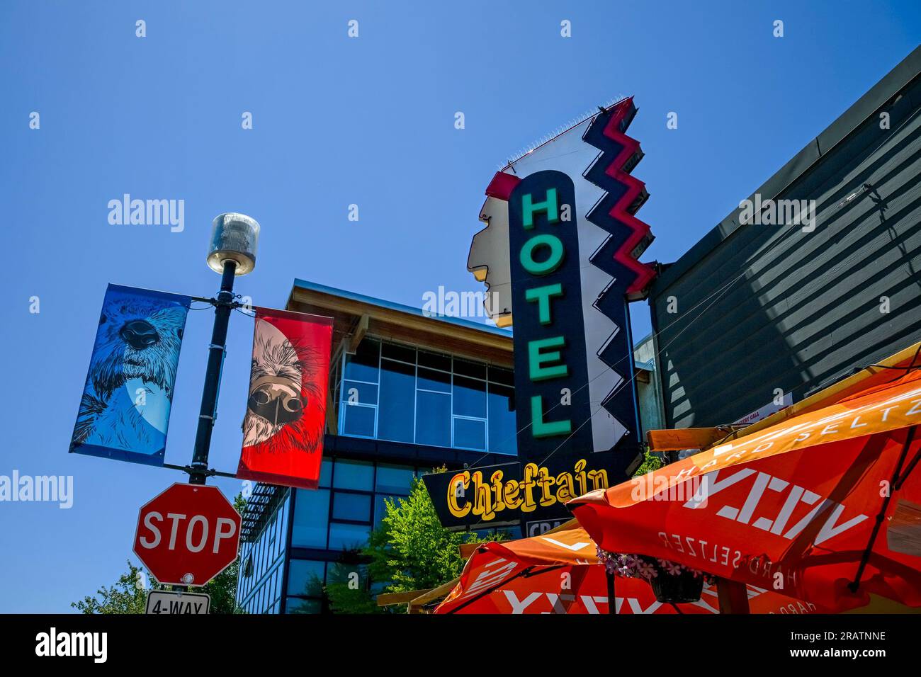 Chieftain Hotel sign, downtown, Squamish, British Columbia, Canada ...