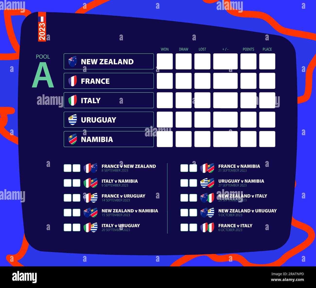 Schedule for all rugby matches of pool A, scoreboard of rugby ...