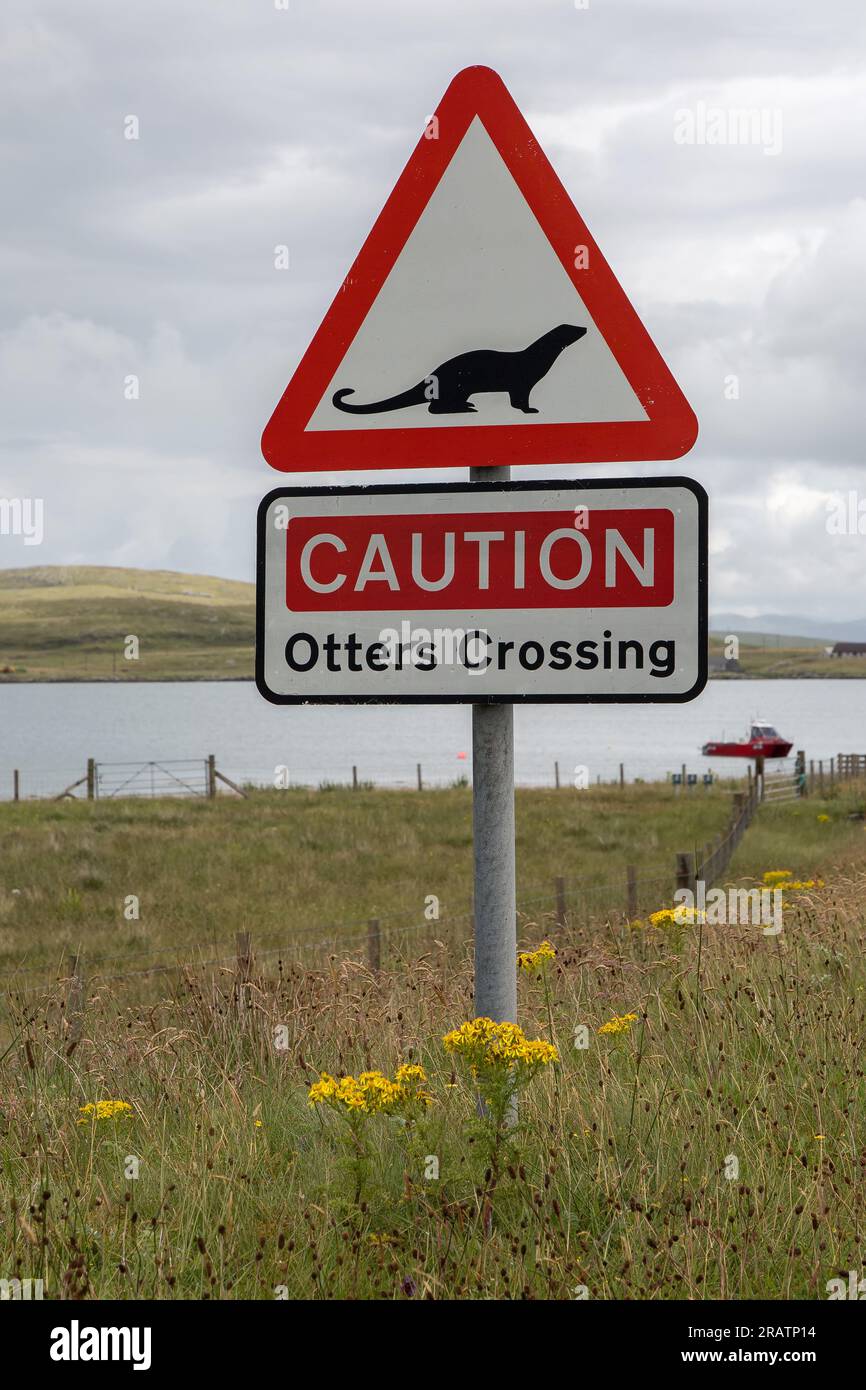 Warning Road Sign Otters Crossing, Berneray Causeway, Berneray, Uist ...