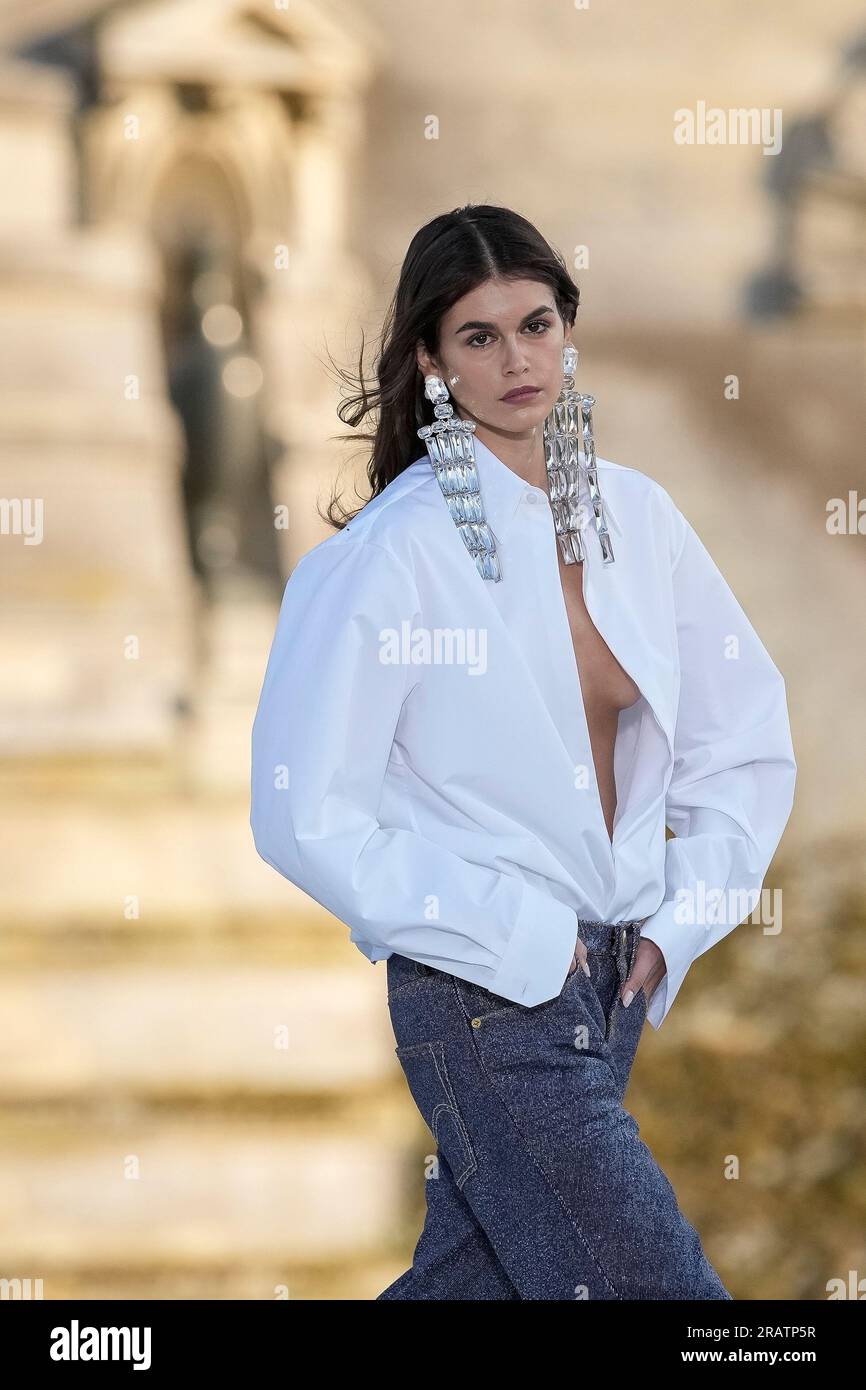 Kaia Gerber wears a creation for the Valentino Haute Couture Fall ...