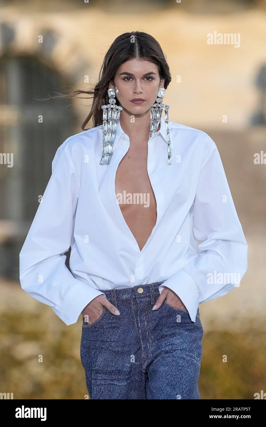 Kaia Gerber wears a creation for the Valentino Haute Couture Fall ...