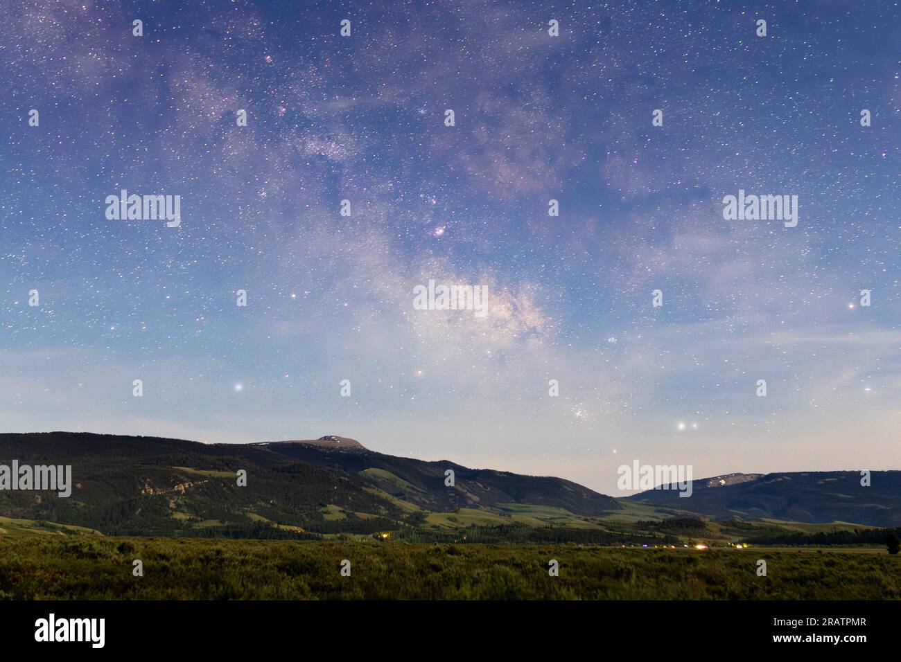 The MIlky Way Galaxy arching over Antelope Flats and the town of Kelly ...