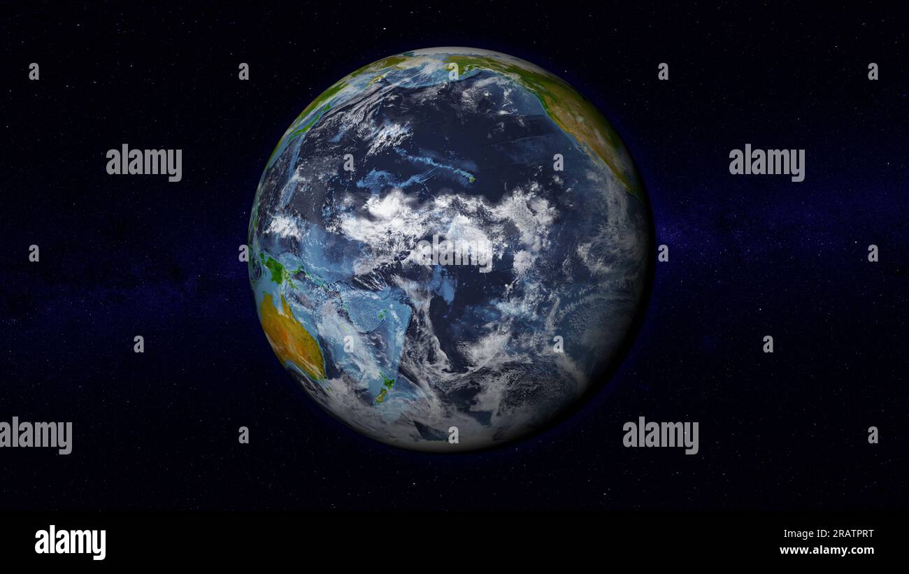 Realistic Earth globe focused on Pacific Ocean. Day side of Earth ...