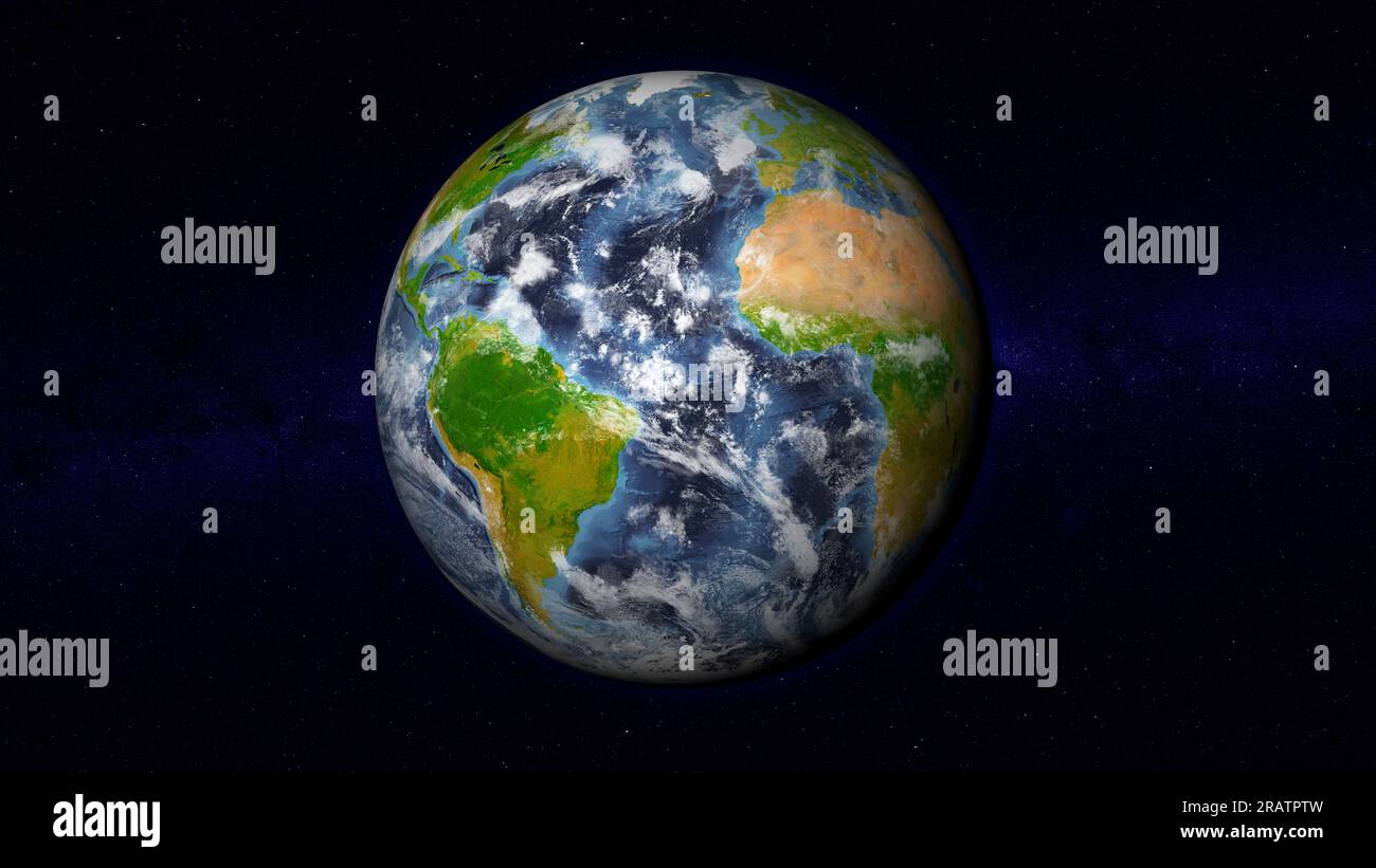 Realistic Earth globe focused on Atlantic Ocean. Day side of Earth ...