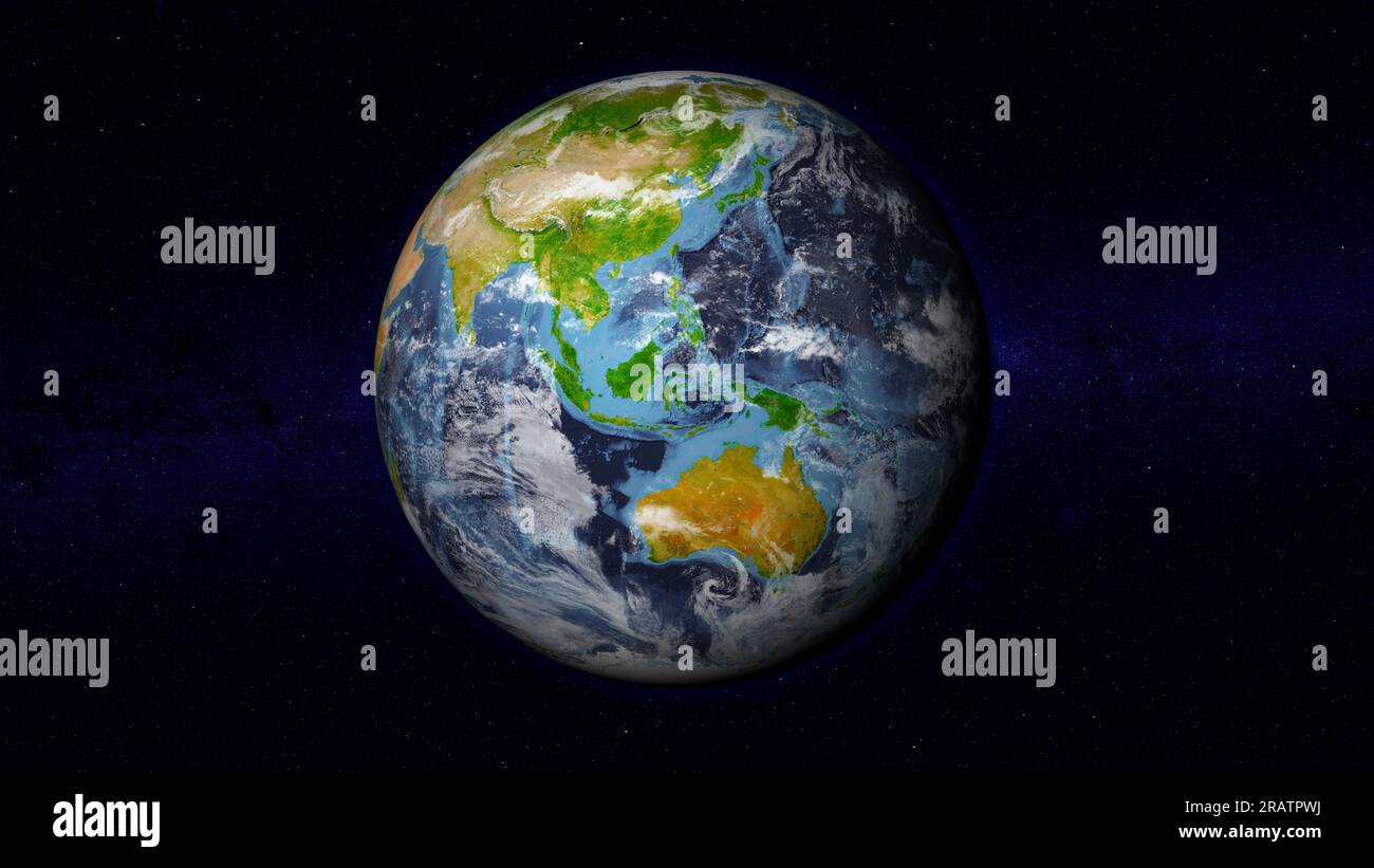 Realistic Earth globe focused on South-east Asia and Africa. Day side ...