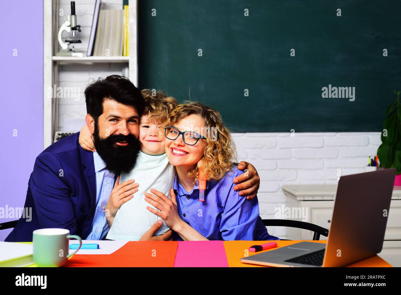 Back to school. Home schooling. Boy from elementary school. Mother ...