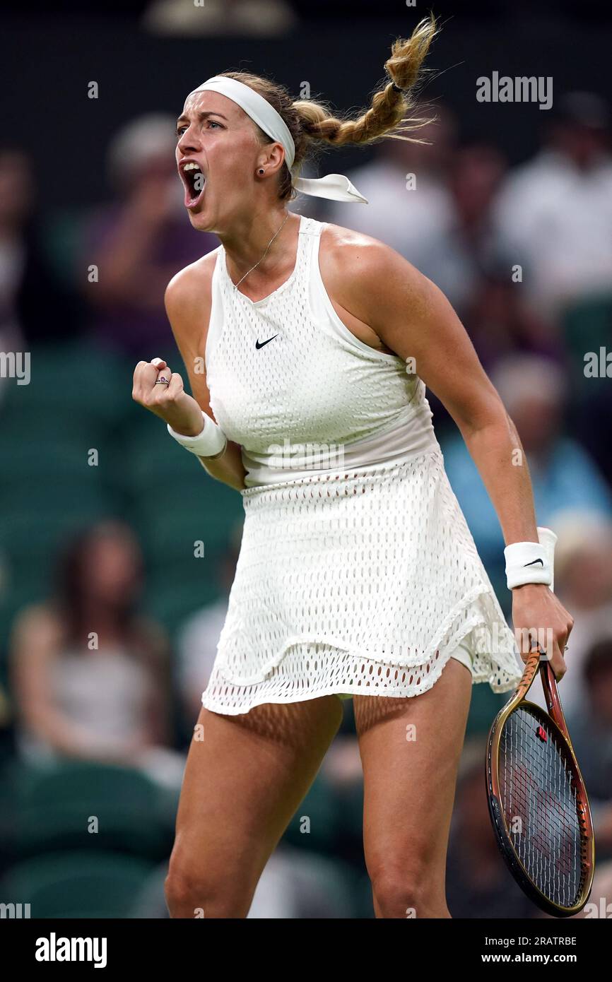 Petra Kvitova reacts during her match against Jasmine Paolini (not ...