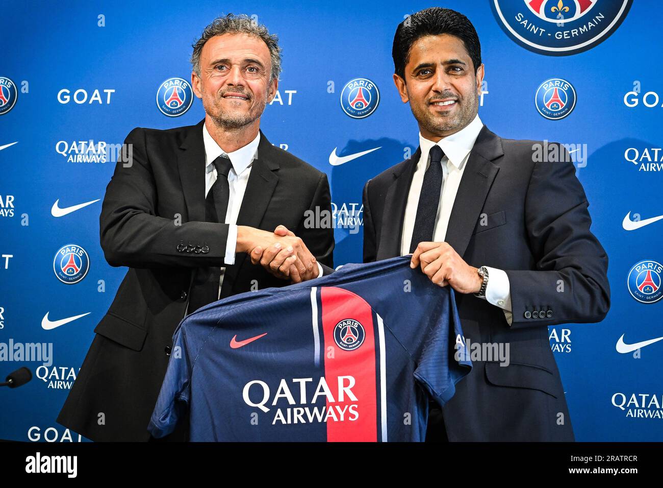 Nasser AL-KHELAIFI of PSG and Luis ENRIQUE during his presentation as ...