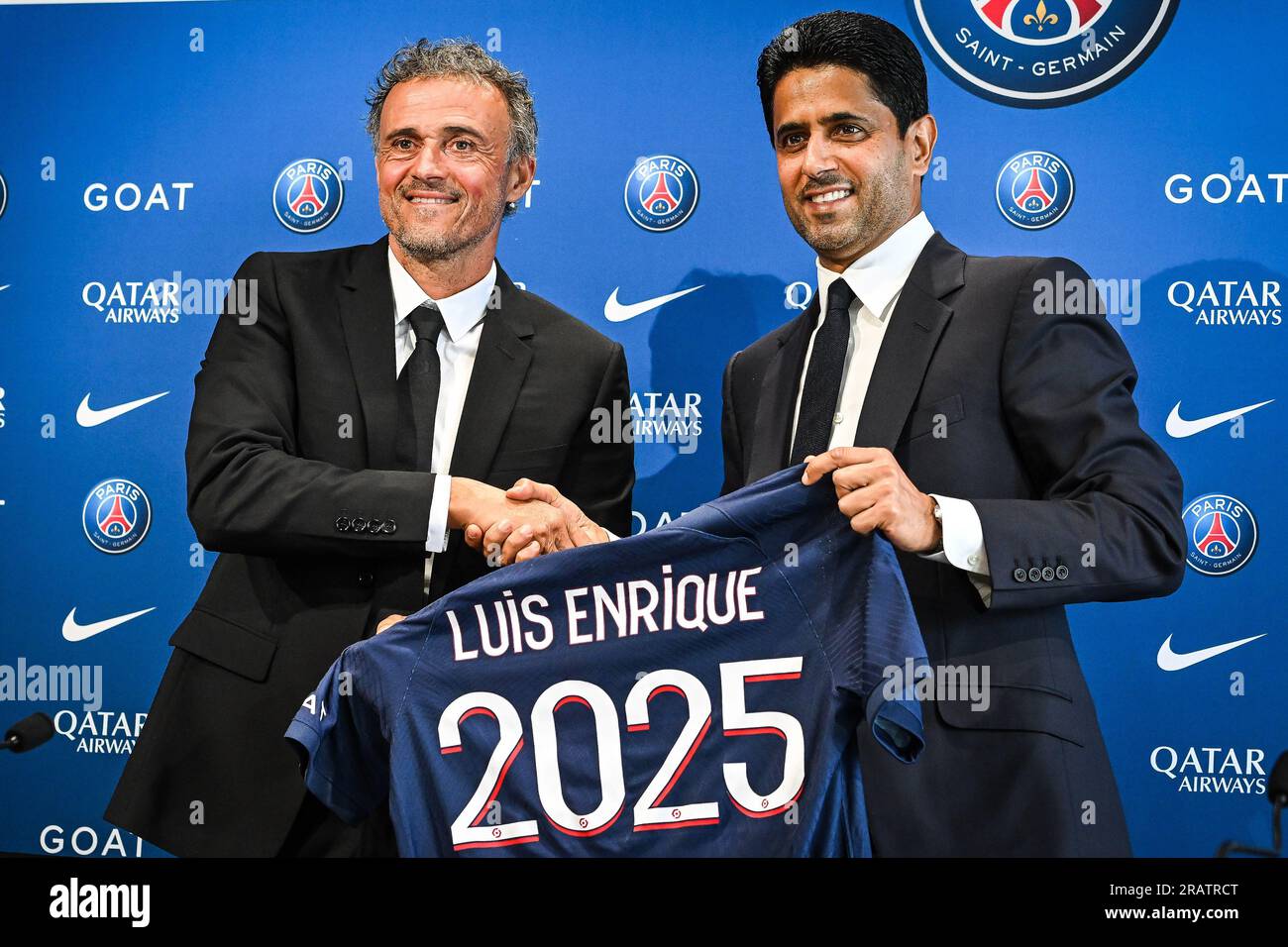 Nasser AL-KHELAIFI of PSG and Luis ENRIQUE during his presentation as ...