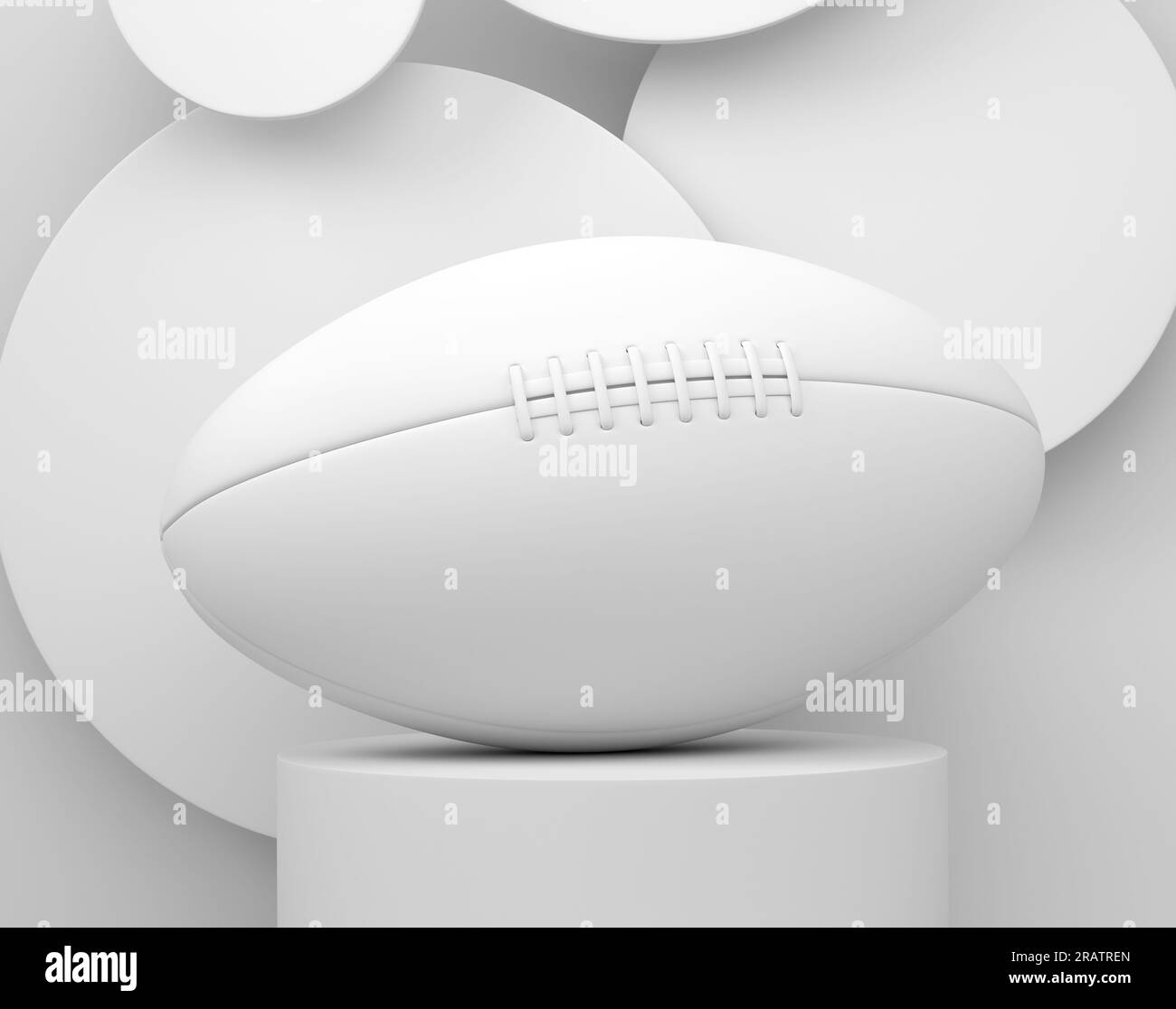 American football ball on cylinder podium with steps on monochrome ...