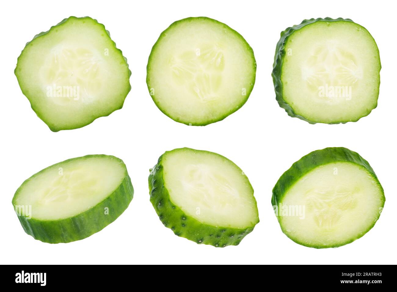 Circles of green cucumbers on a white isolated background. Cucumber ...