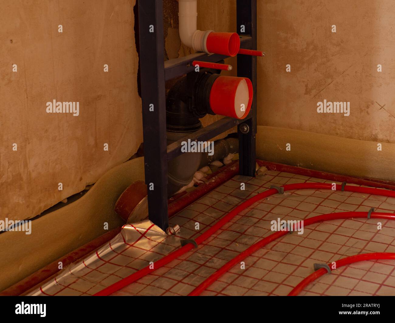 installing concealed toilet frame in bathroom Stock Photo - Alamy