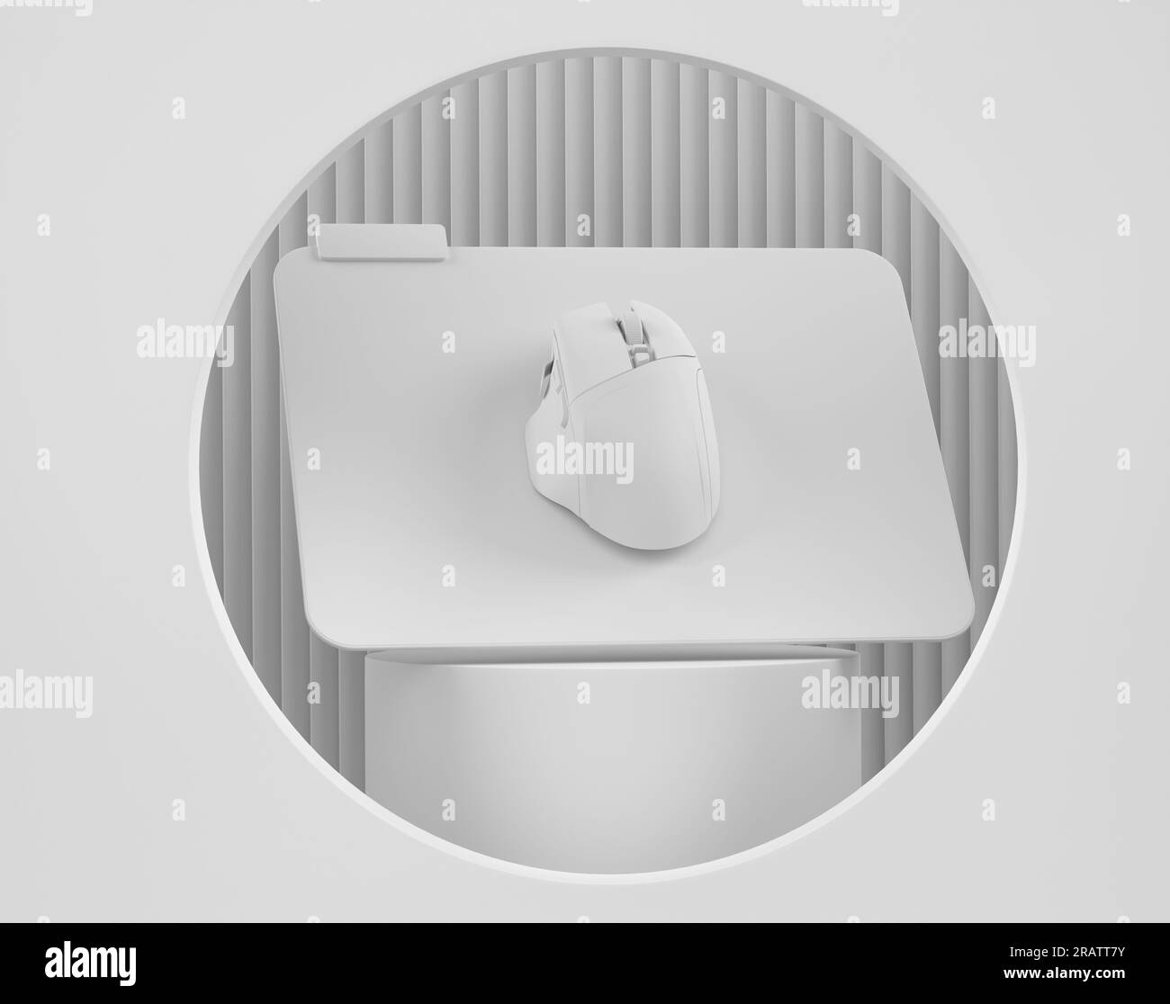 Wireless gaming computer mouse on cylinder podium with steps on ...