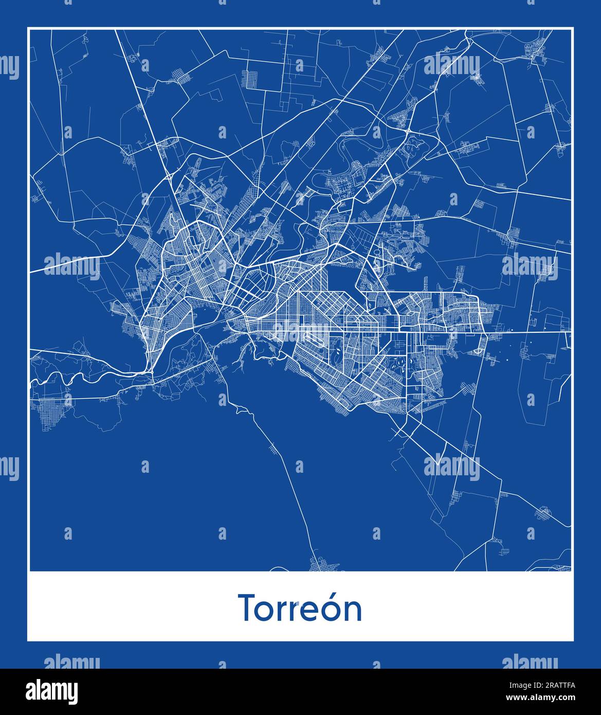 Torreon Mexico North America City map blue print vector illustration ...