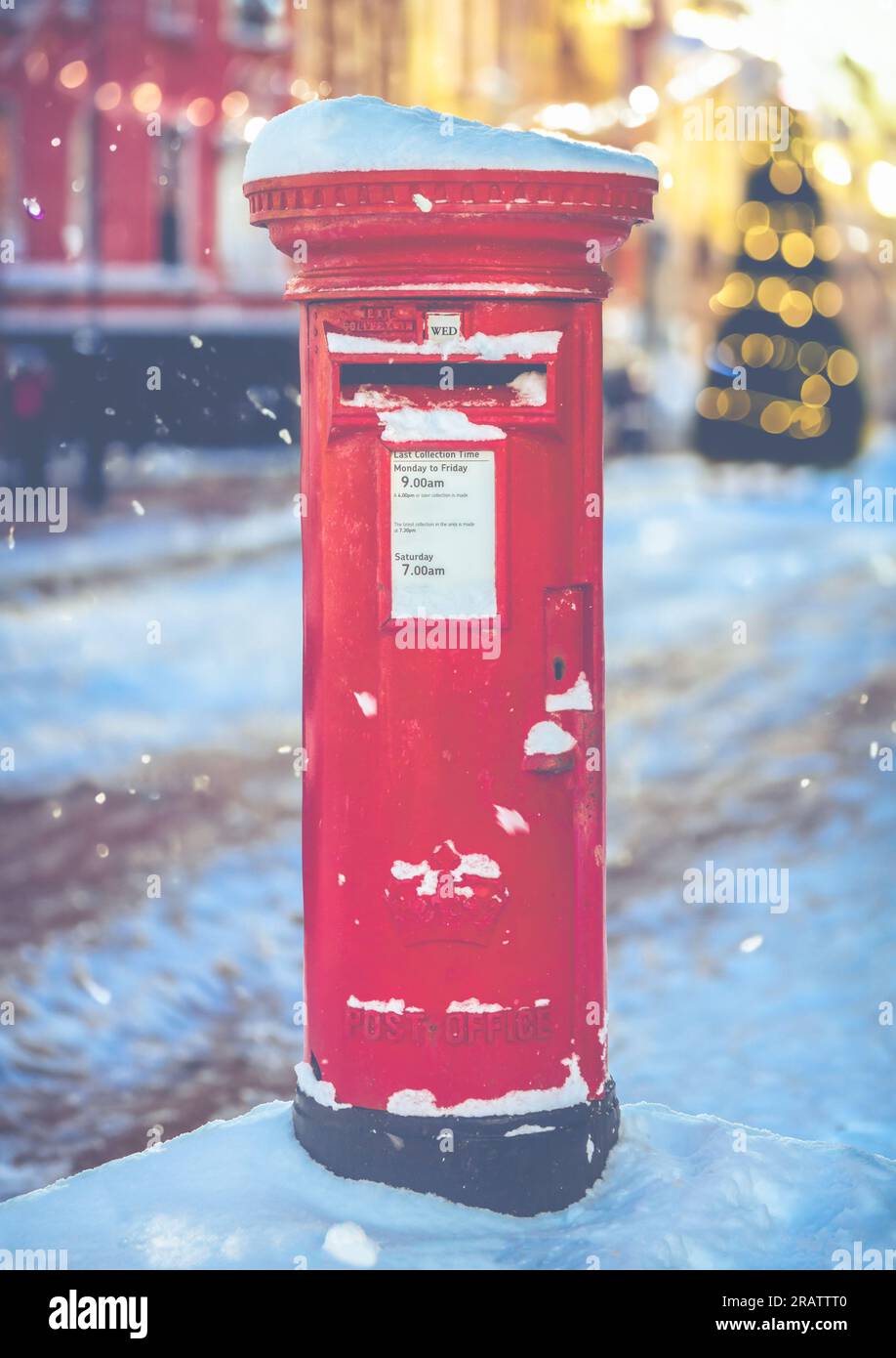 Traditional Red British Royal Mail Post Box In A Snowy Village At ...