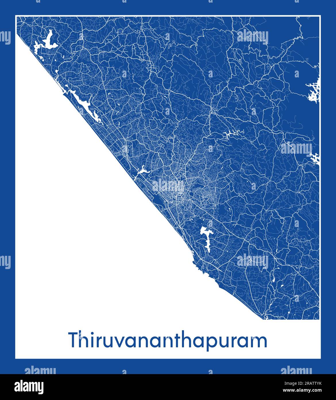 Thiruvananthapuram India Asia City map blue print vector illustration ...