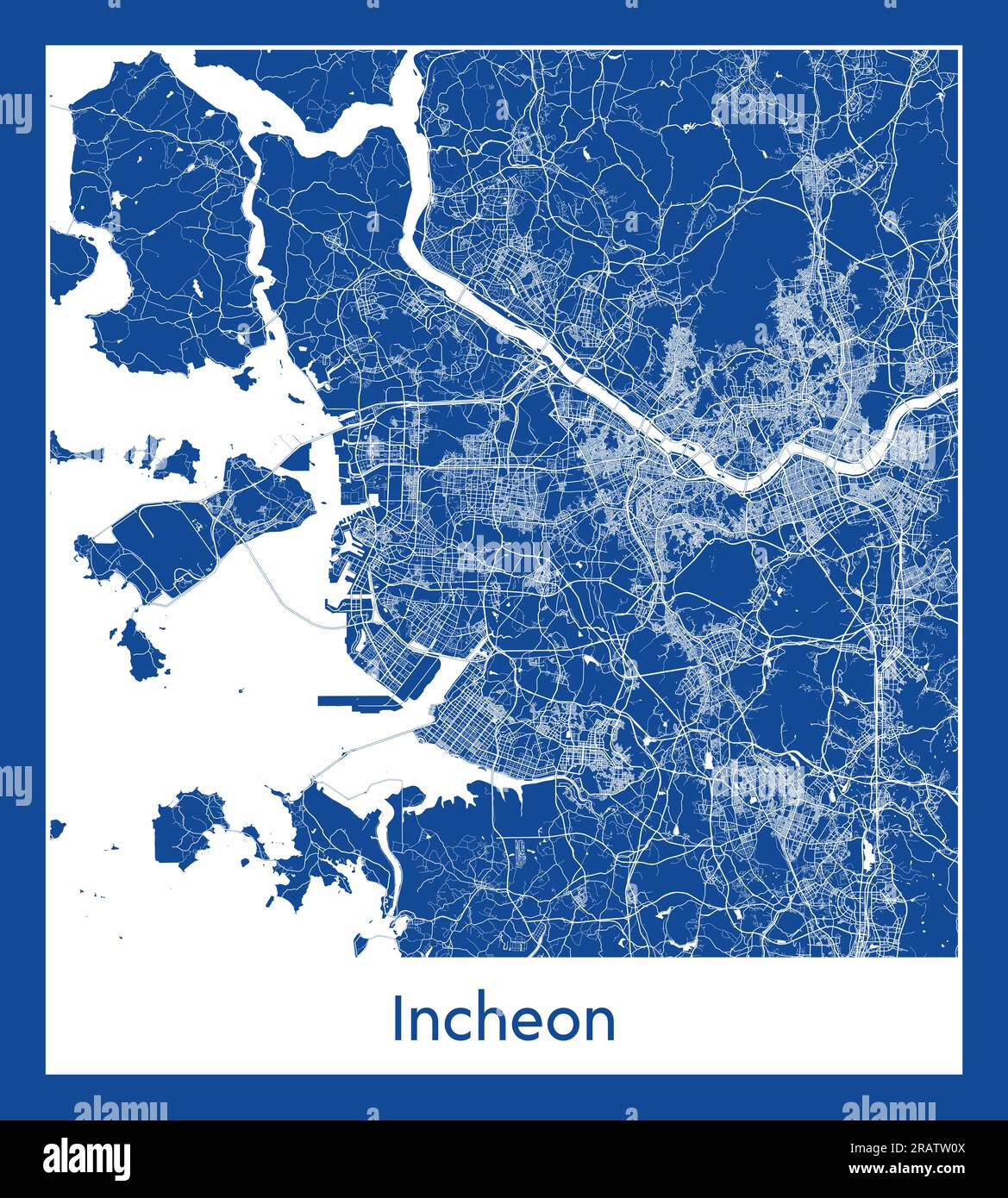 Incheon South Korea Asia City map blue print vector illustration Stock ...