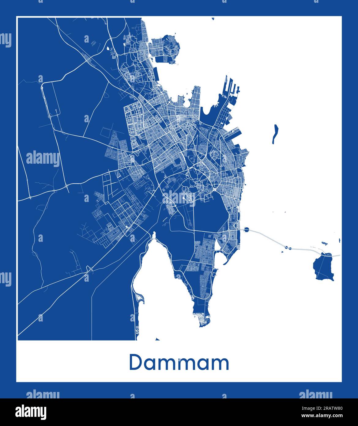 Dammam Saudi Arabia Asia City map blue print vector illustration Stock ...