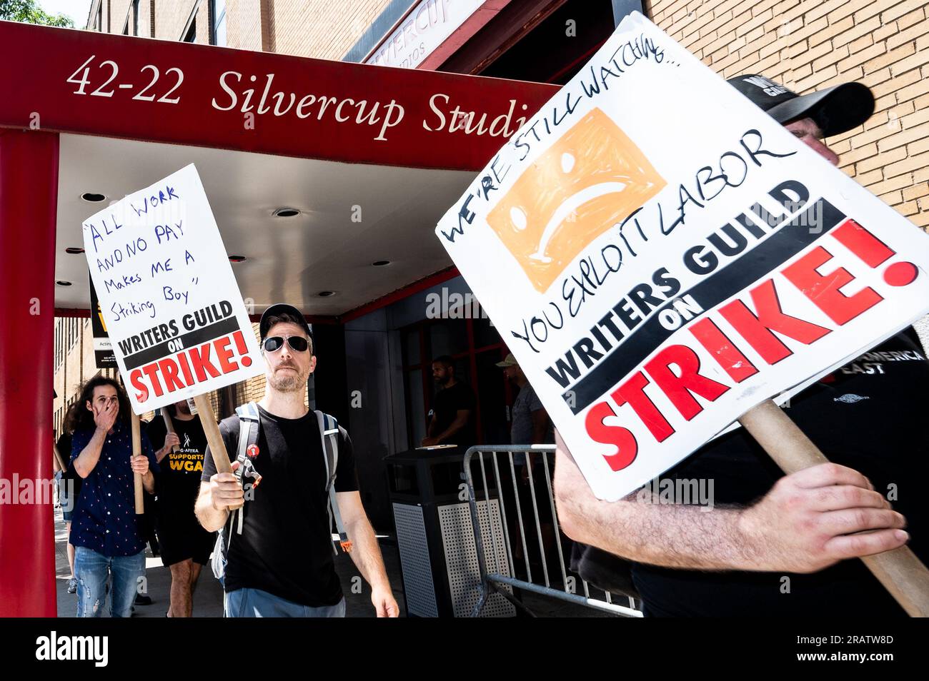 New York City, United States. 05th July, 2023. People walking a strike ...
