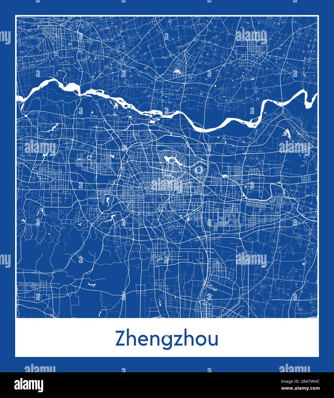 Zhengzhou China Asia City map blue print vector illustration Stock ...