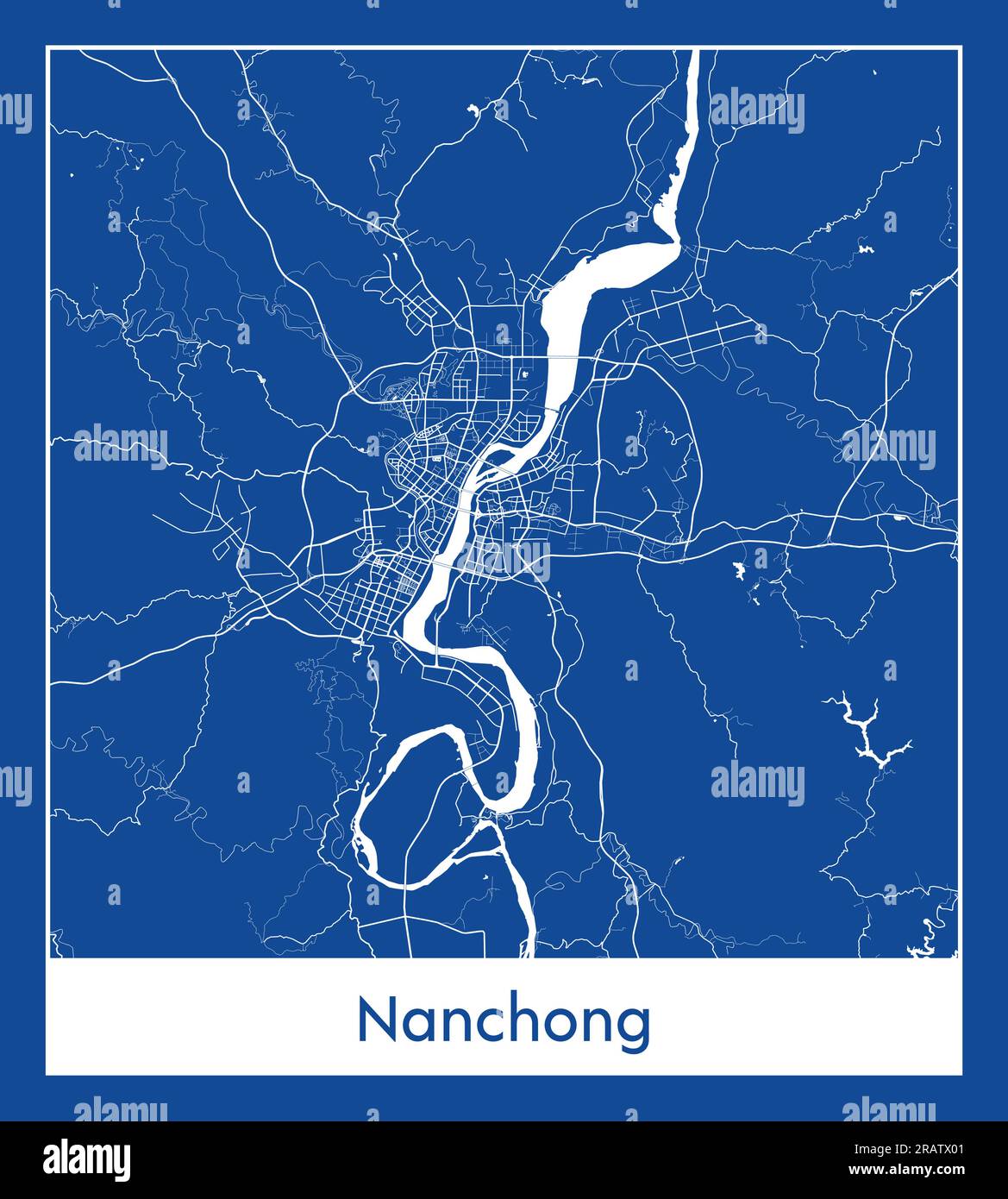 Nanchong China Asia City map blue print vector illustration Stock ...