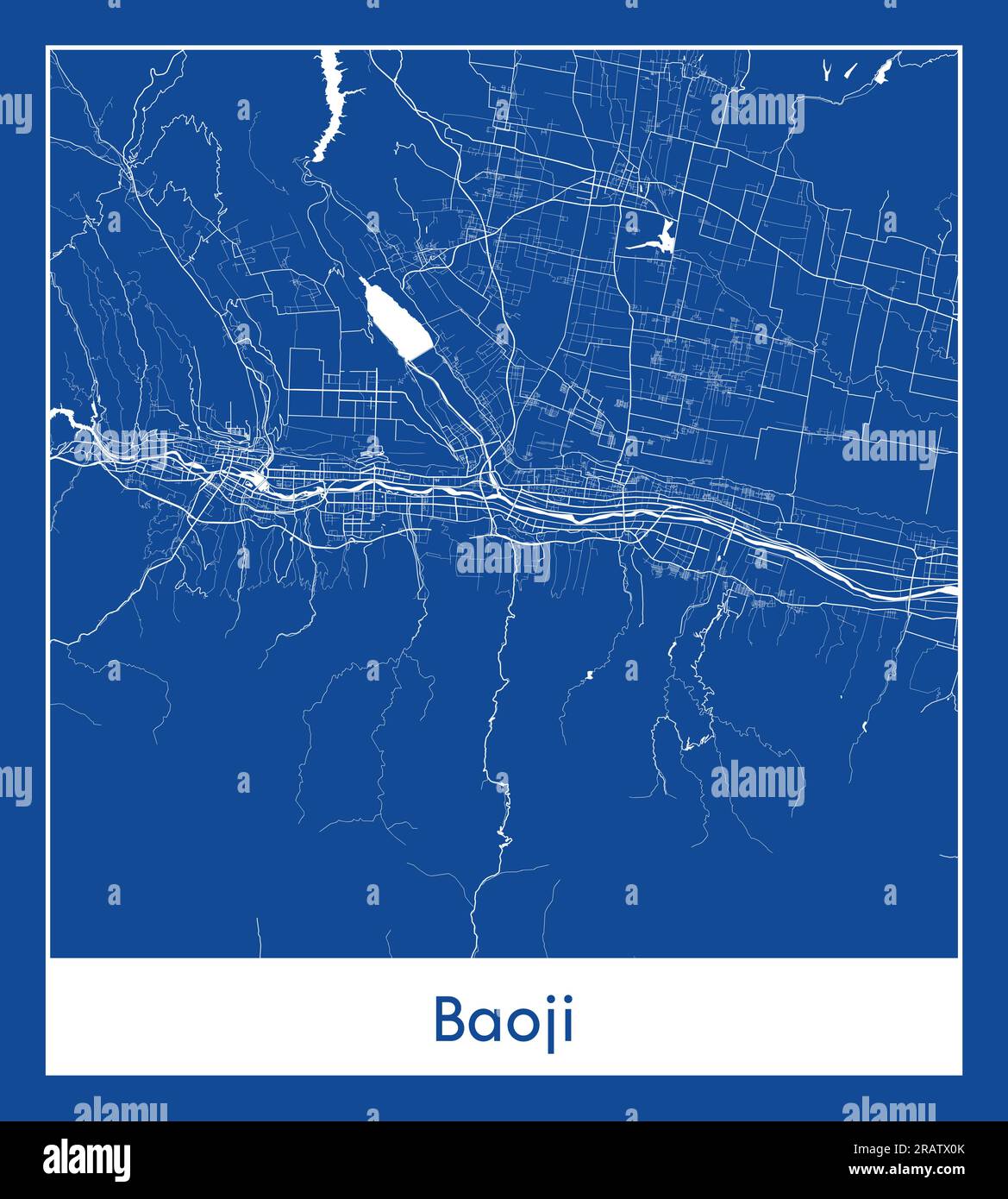 Baoji China Asia City map blue print vector illustration Stock Vector ...