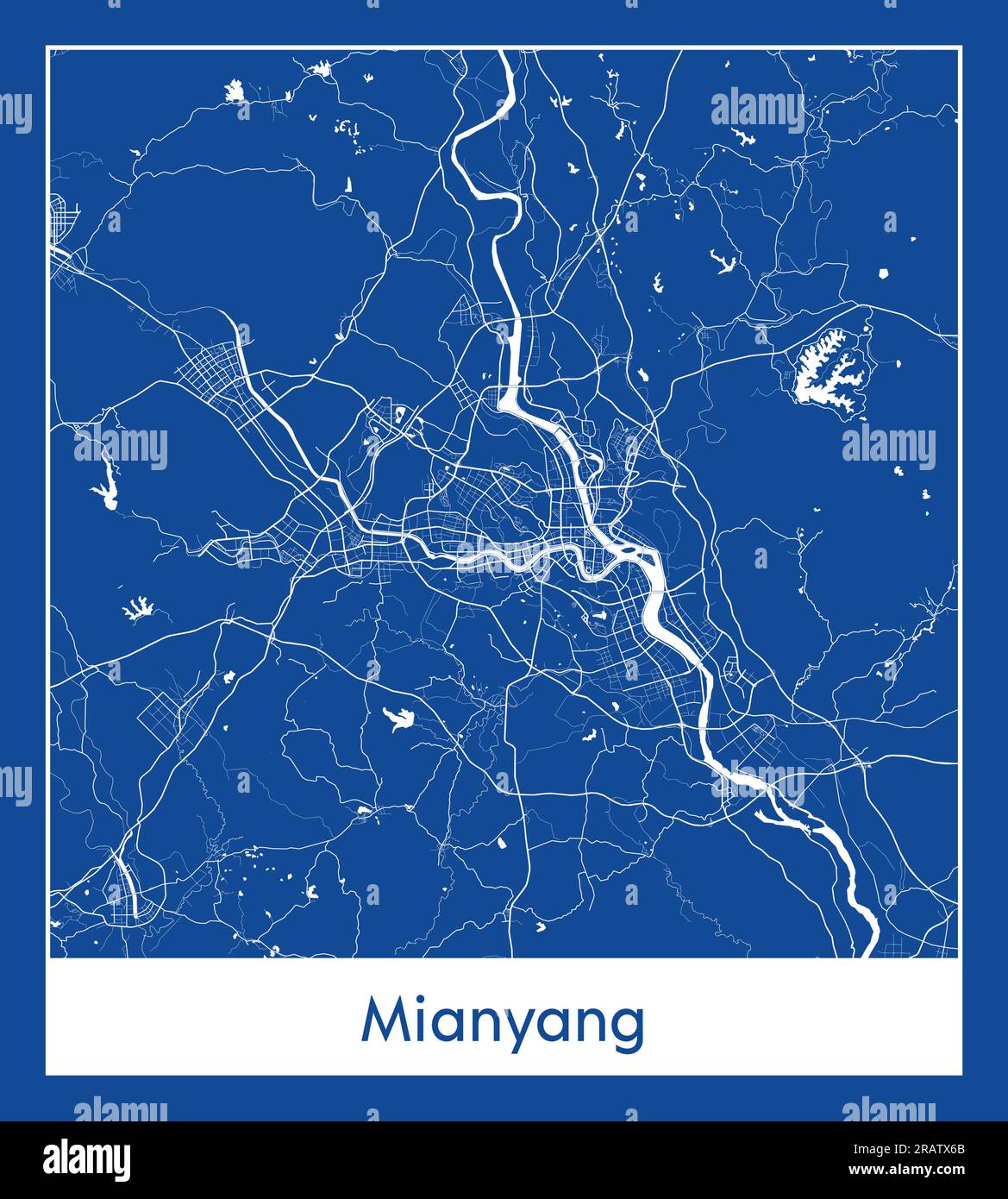 Mianyang China Asia City map blue print vector illustration Stock ...