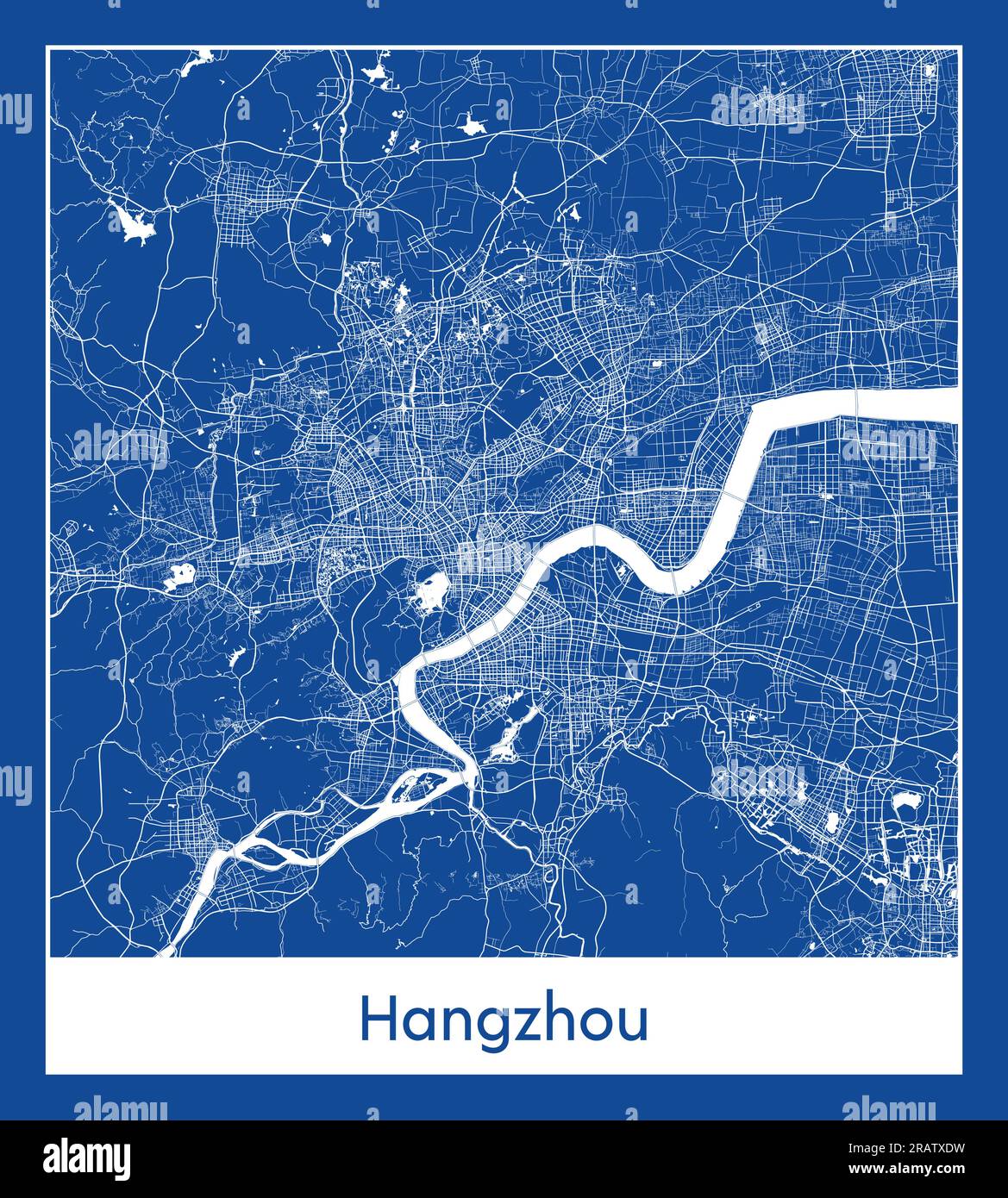 Hangzhou China Asia City map blue print vector illustration Stock ...