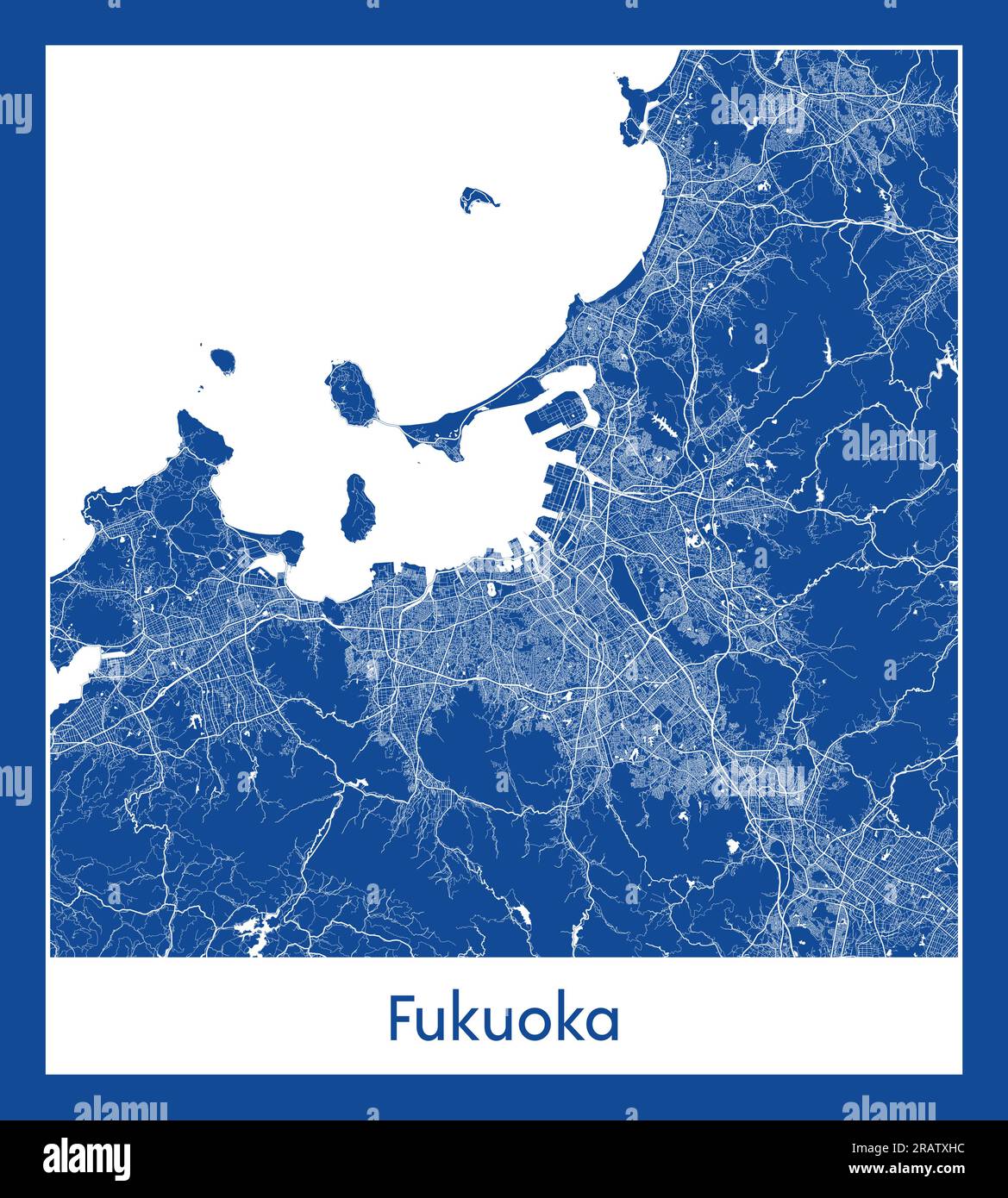 Fukuoka Japan Asia City map blue print vector illustration Stock Vector ...