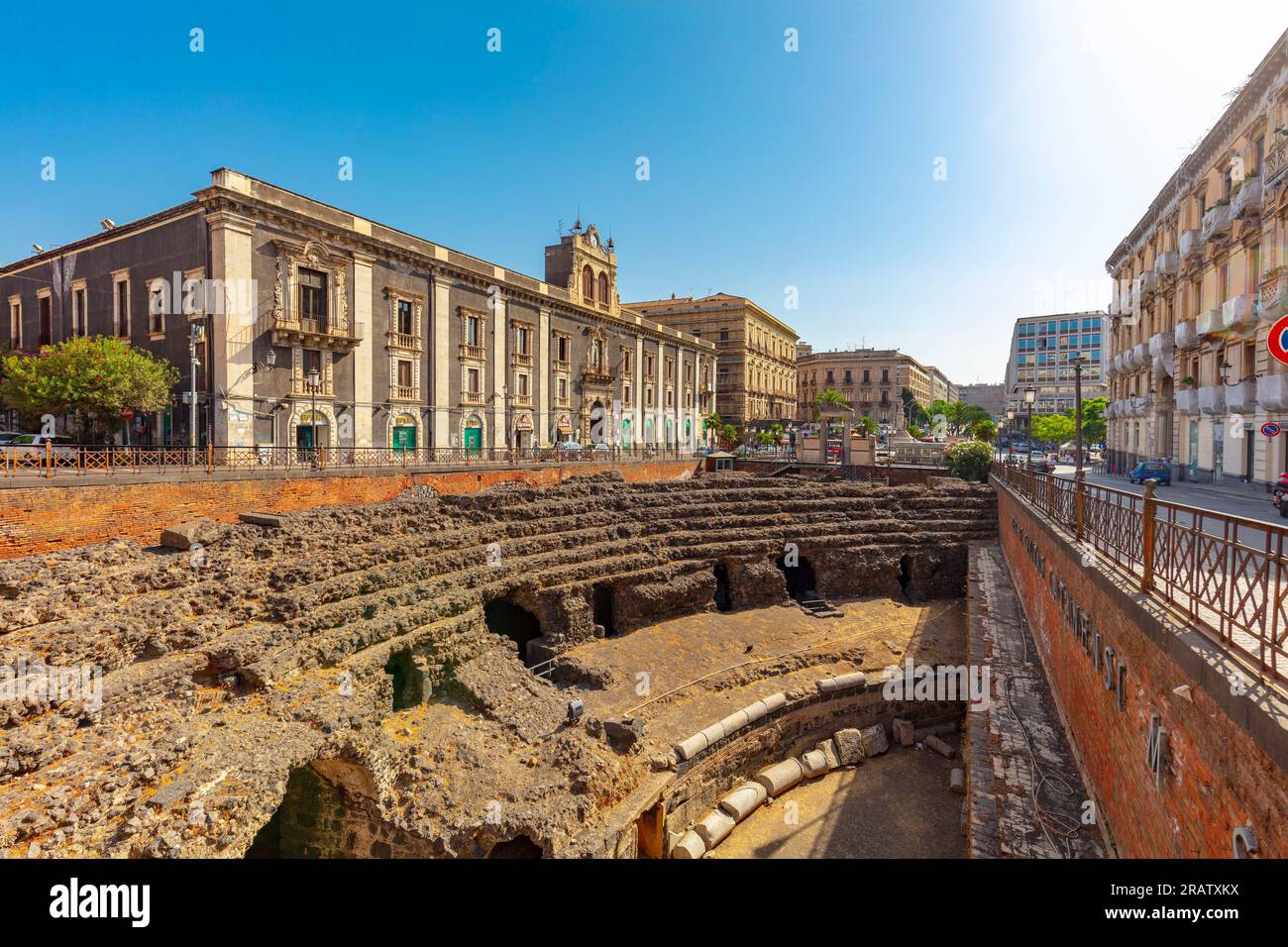 Stesicoro square, roman amphitheatre, Catania, Sicily, Italy Stock ...